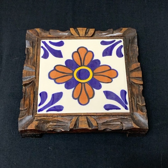 Del-Tile | Kitchen | Carved Wood And Mexican Tile Trivet | Poshmark